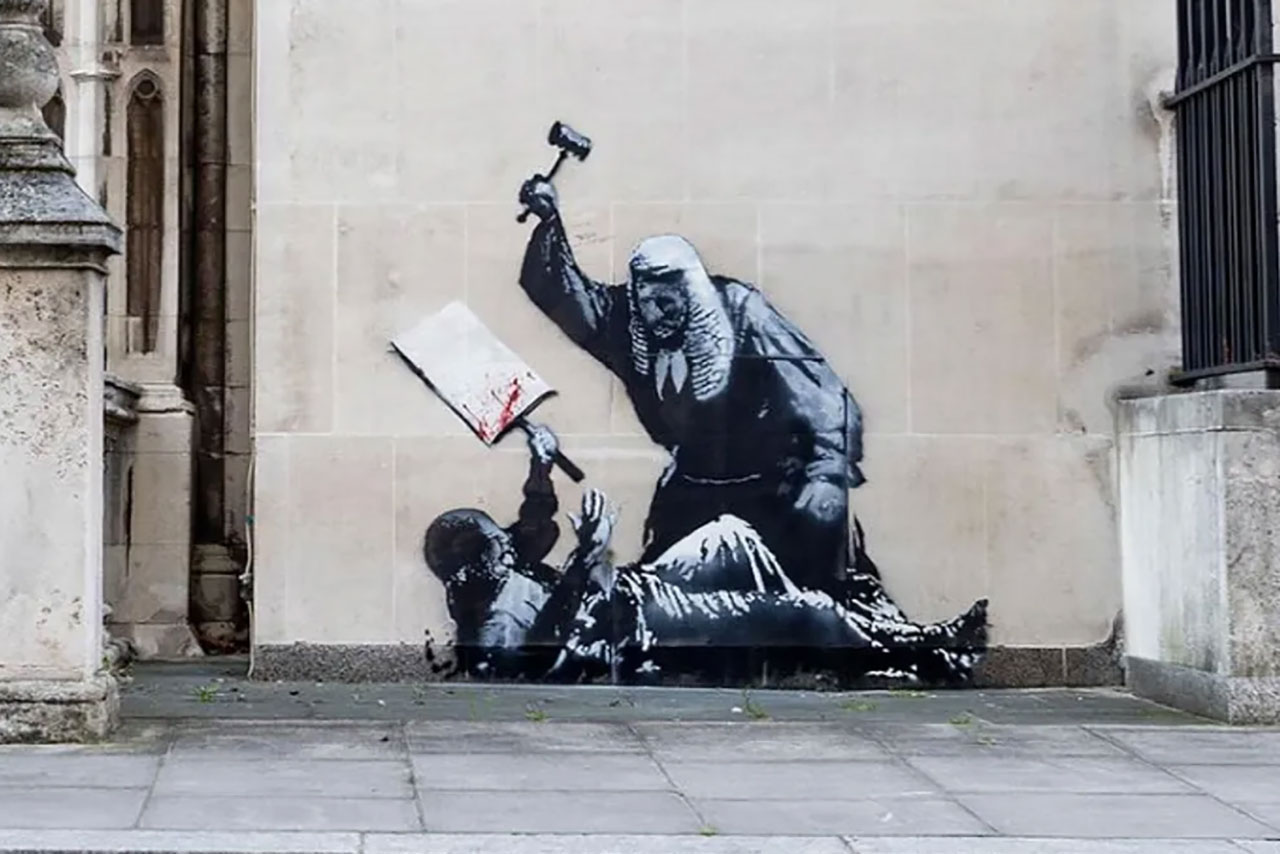 Banksy Depicted a Judge Raising His Gavel Over a Fallen Protester - SFG ...
